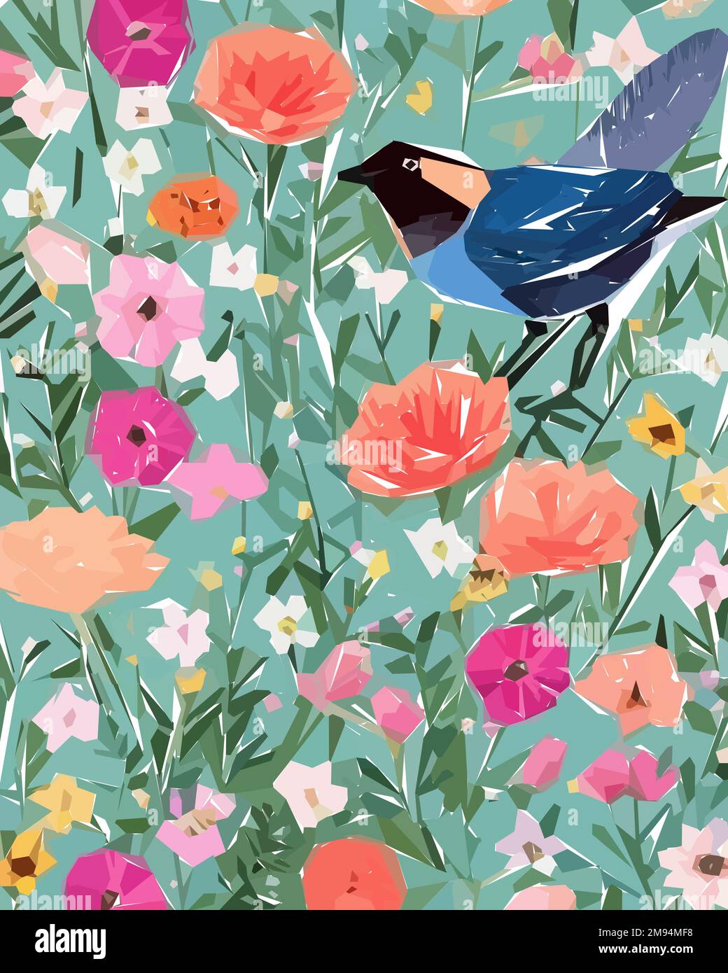 Bird, flowers, leaf, branch. Hand drawn floral watercolor vector ...