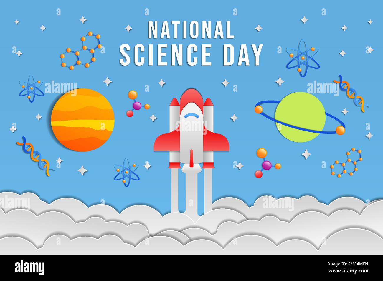 national science day background illustration in paper art style Stock ...
