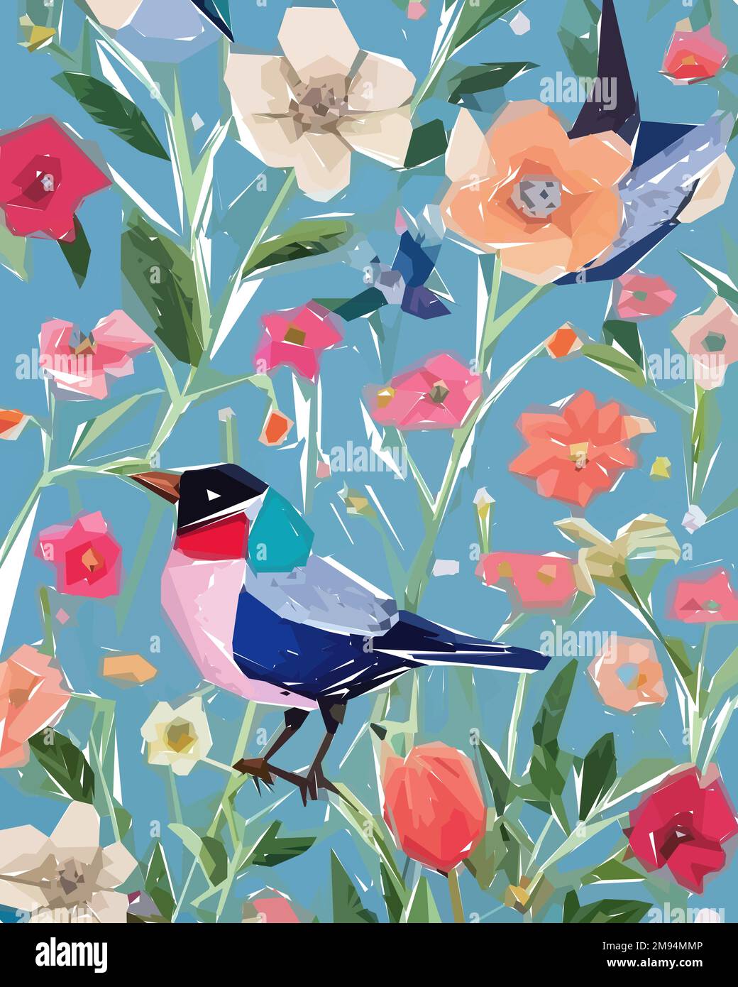 Bird, flowers, leaf, branch. Hand drawn floral watercolor vector ...