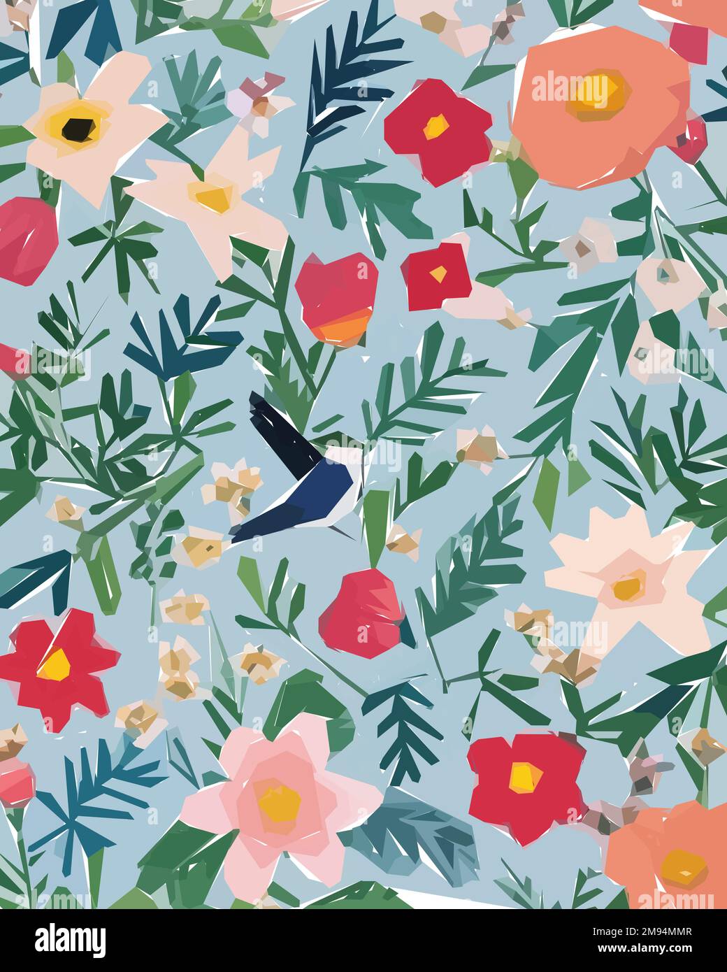 Bird, flowers, leaf, branch. Hand drawn floral watercolor vector ...