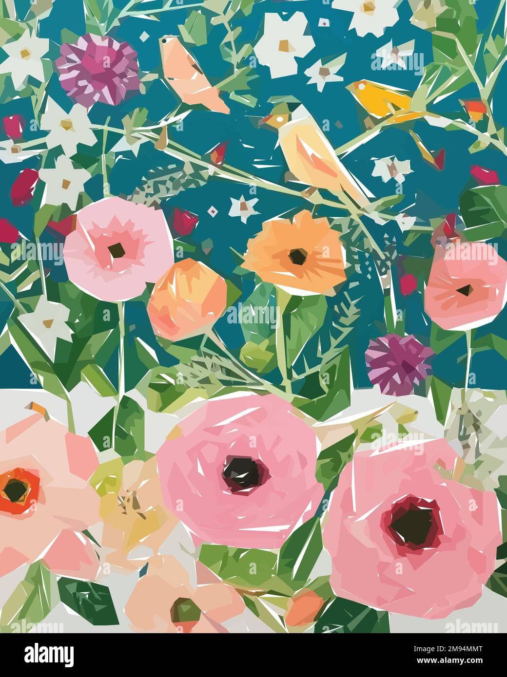 Bird, flowers, leaf, branch. Hand drawn floral watercolor vector ...