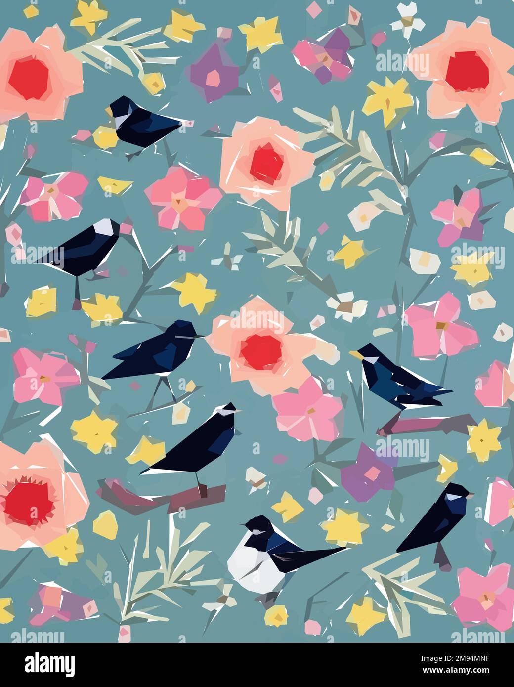 Bird, flowers, leaf, branch. Hand drawn floral watercolor vector ...