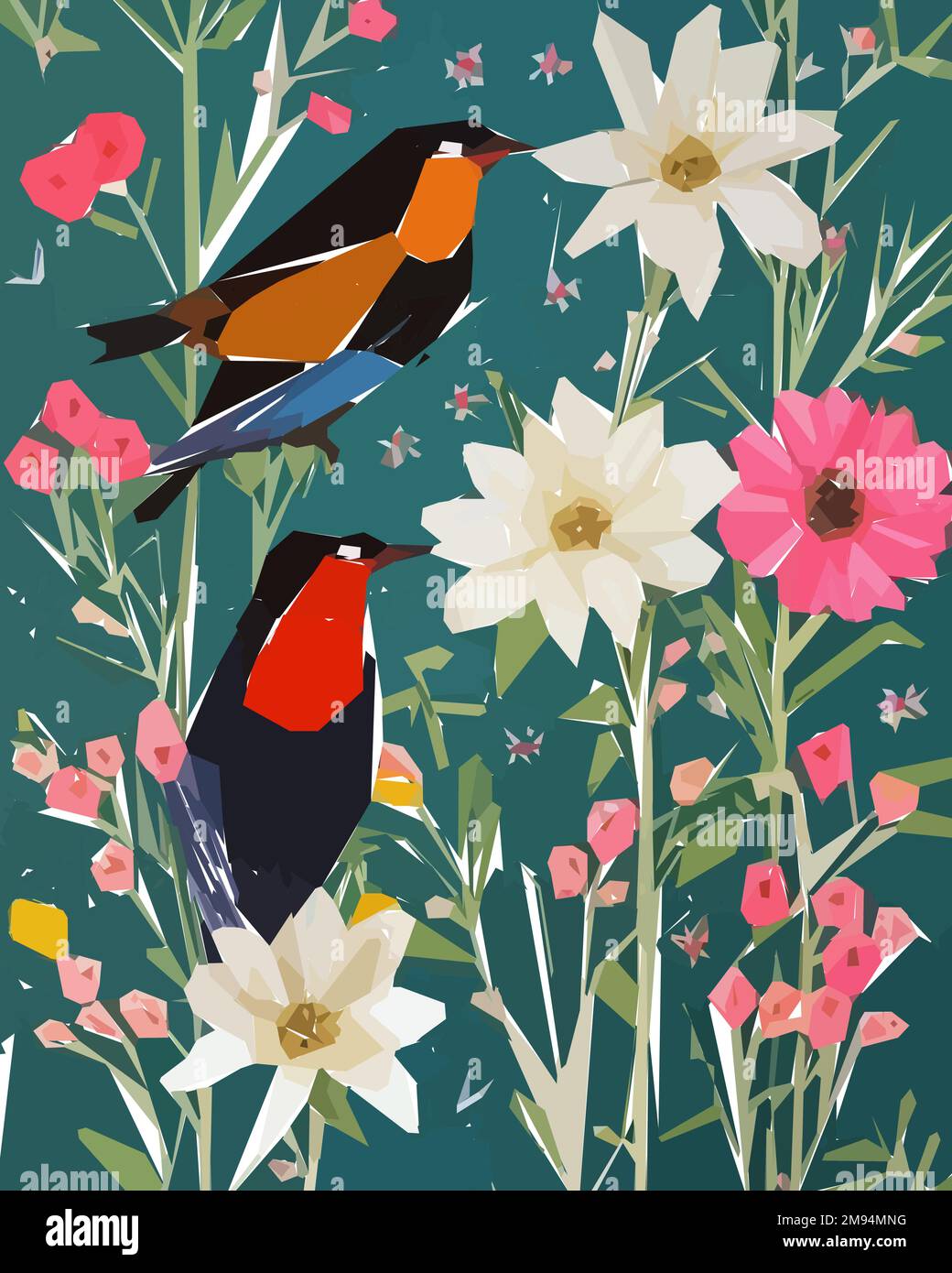 Bird, flowers, leaf, branch. Hand drawn floral watercolor vector ...