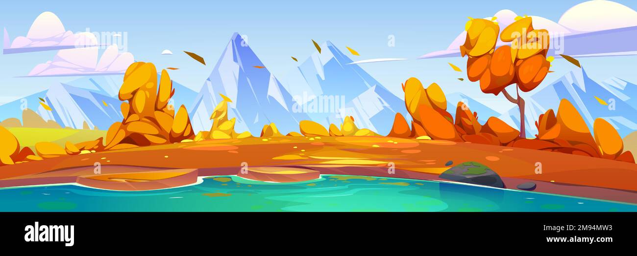 Mountain autumn valley scene with lake. Nature panorama, fall landscape ...