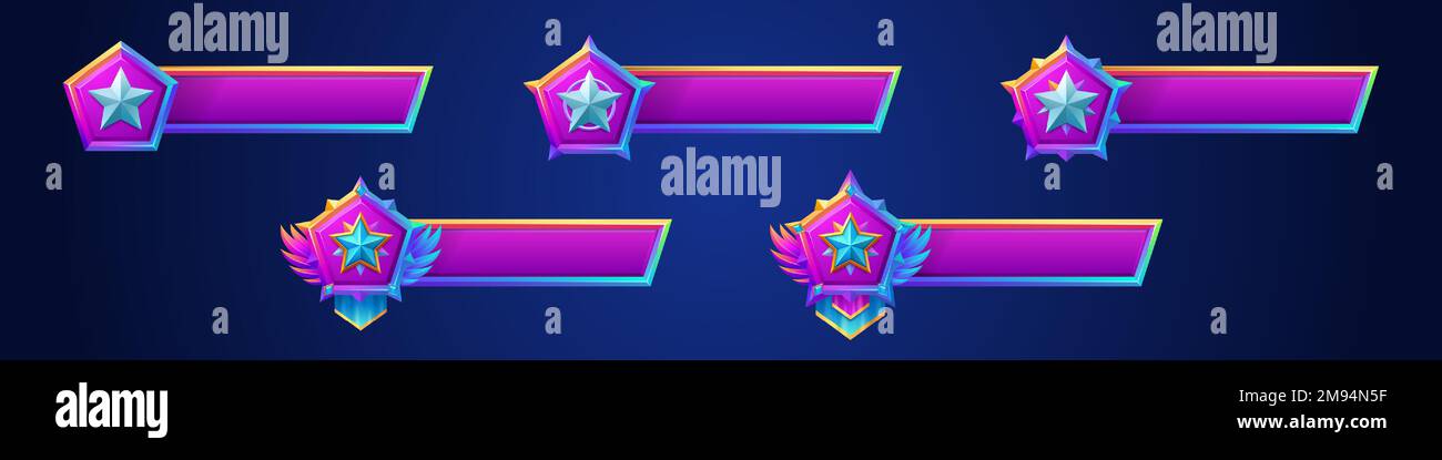 Game banners with star badges. Ranking icons of level achievement and ...