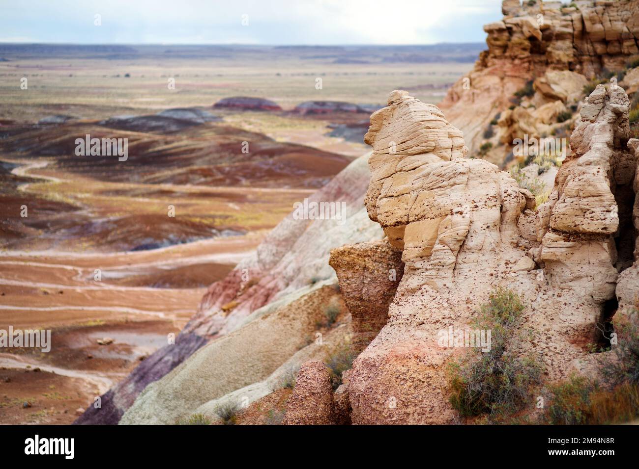 Striped purple sandstone formations of Blue Mesa badlands in Petrified ...