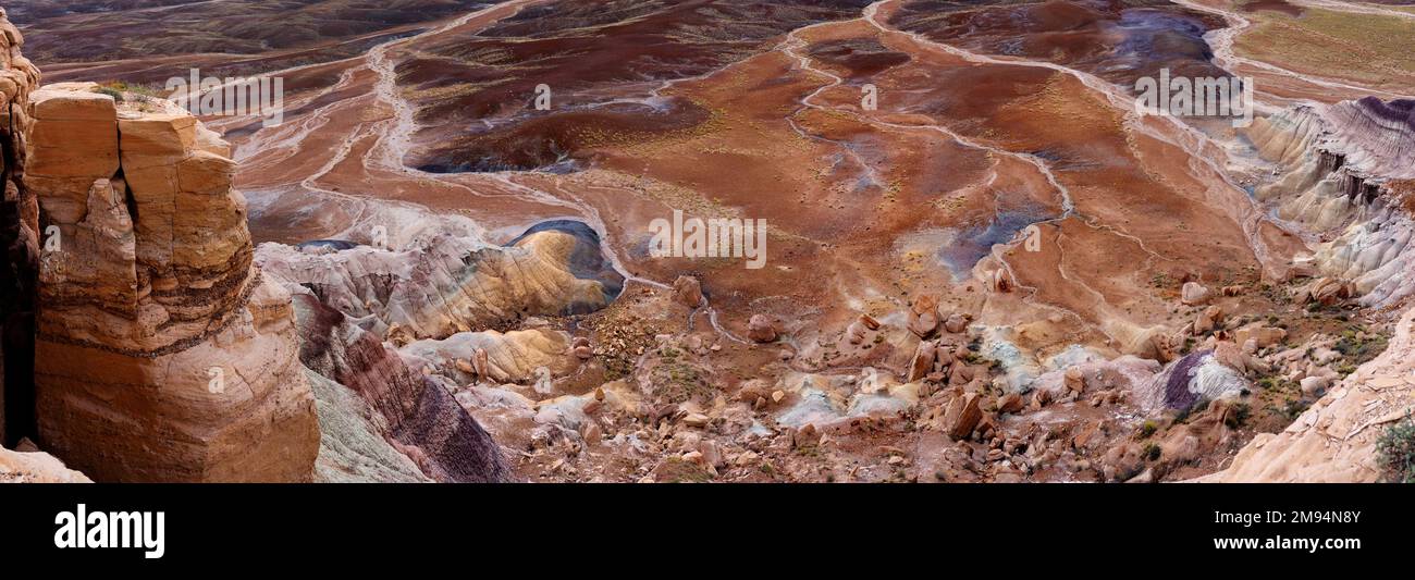 Striped purple sandstone formations of Blue Mesa badlands in Petrified ...