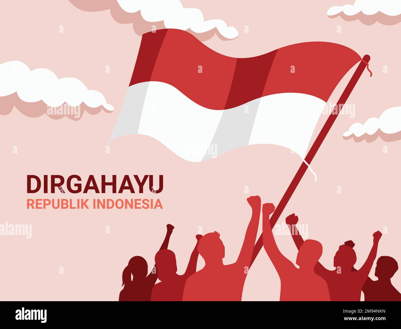 Poster Illustration of Indonesian Flag with Crowd of People - Indonesia ...