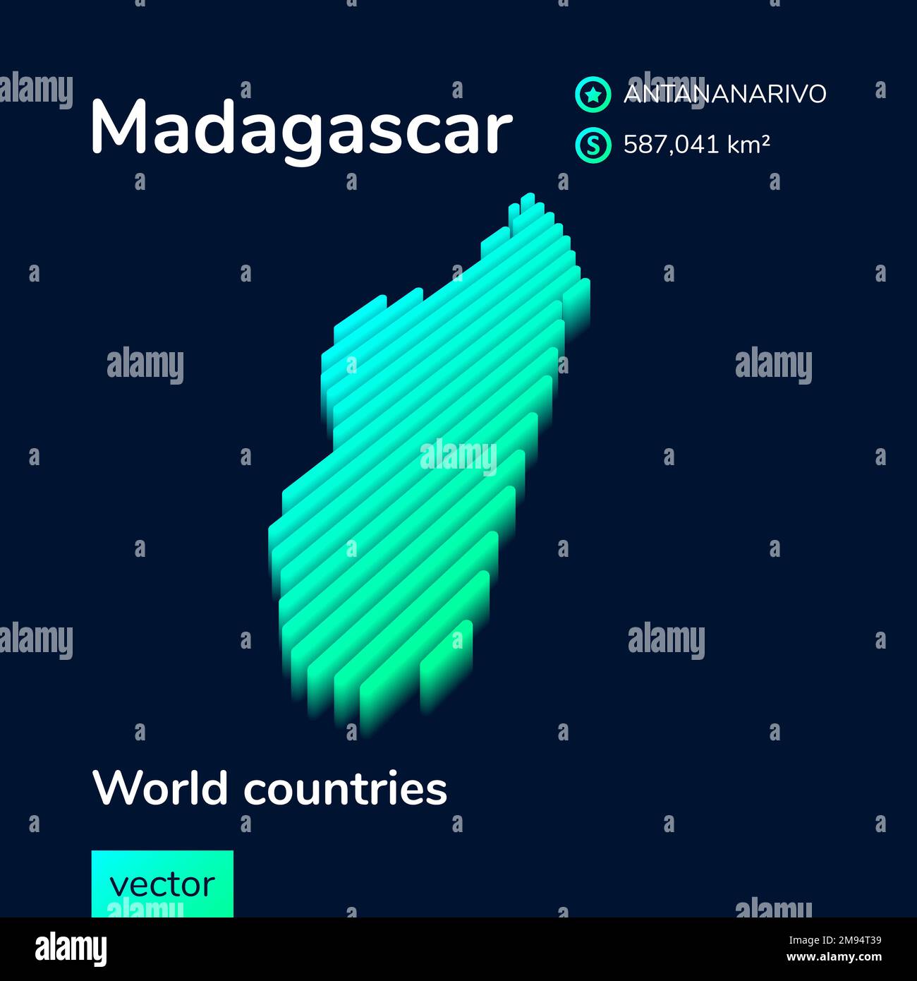 Madagascar 3d Map Stylized Striped Vector Isometric Map Of Madagascar