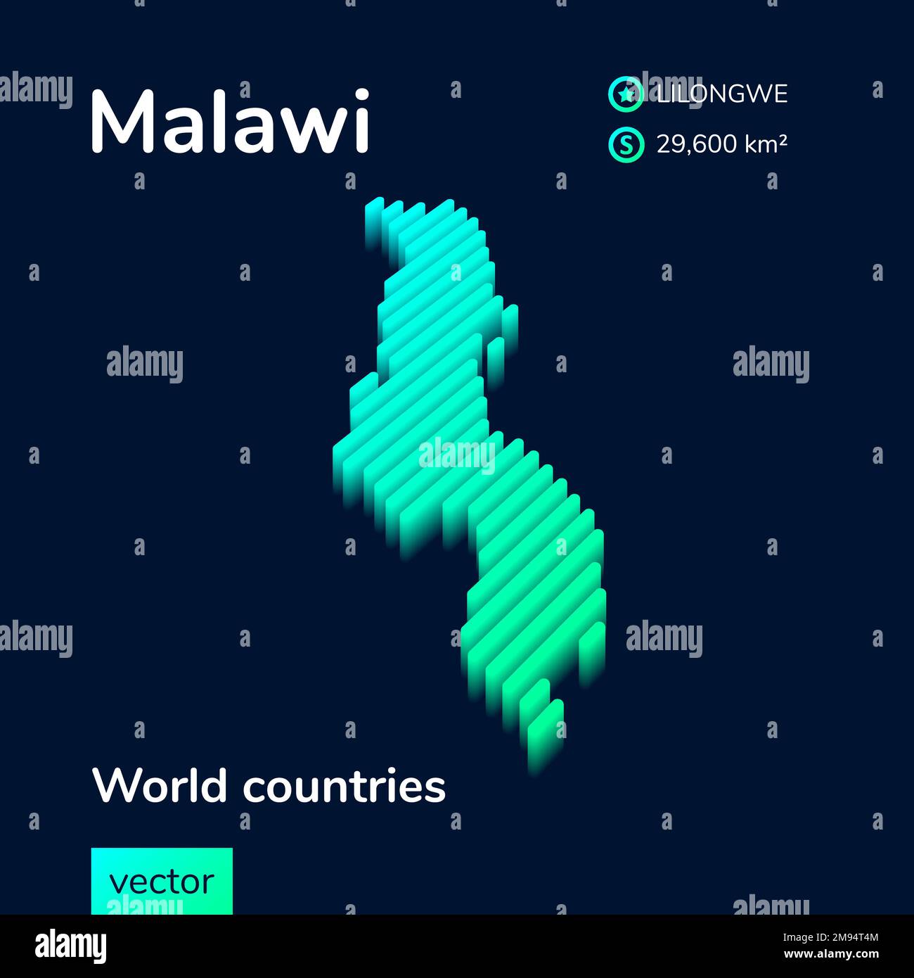 Malawi 3D map. Stylized striped vector isometri Map of Malawi is in ...