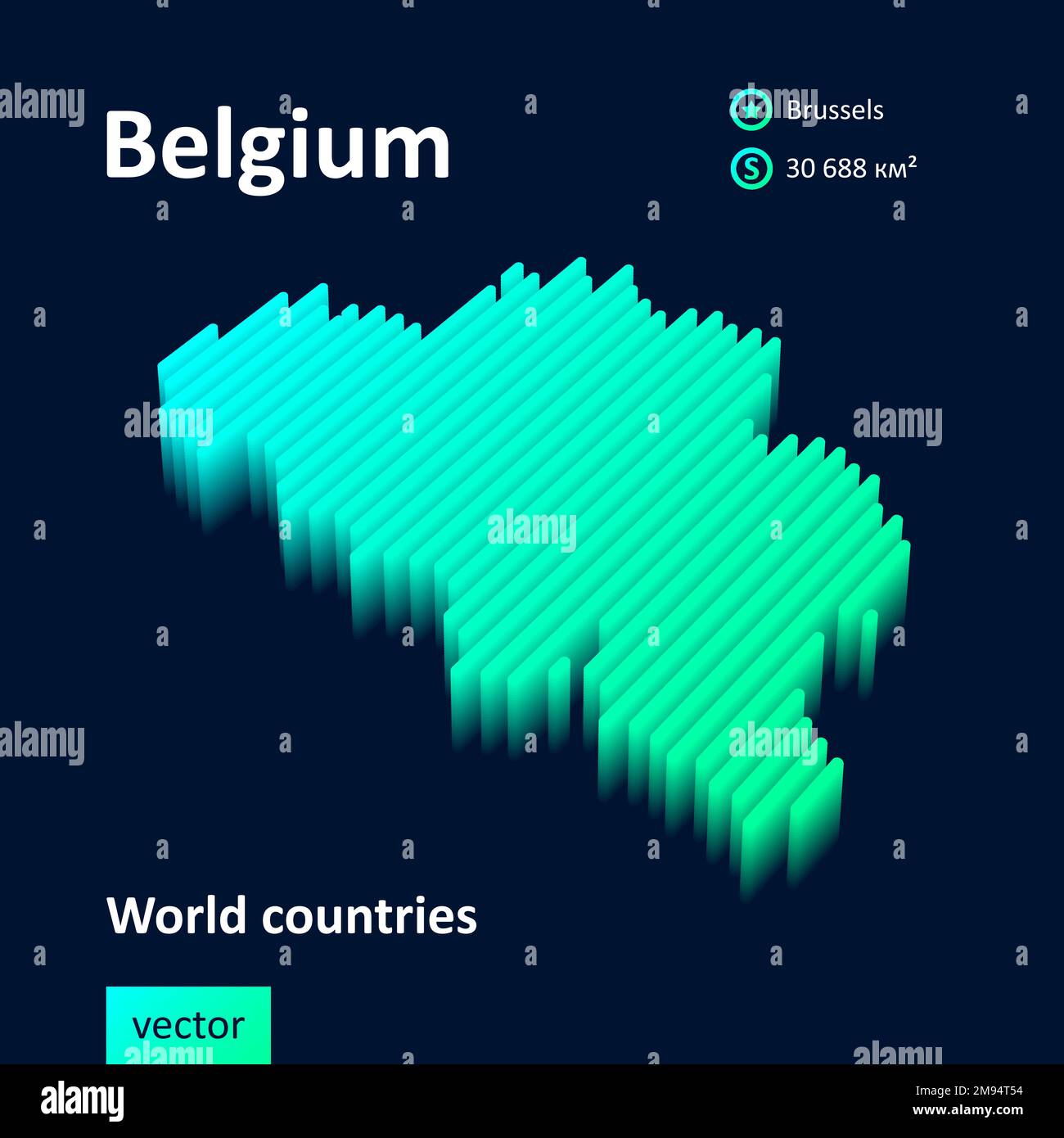 Belgium 3D map. Stylized striped vector isometric Map of Belgium is in ...