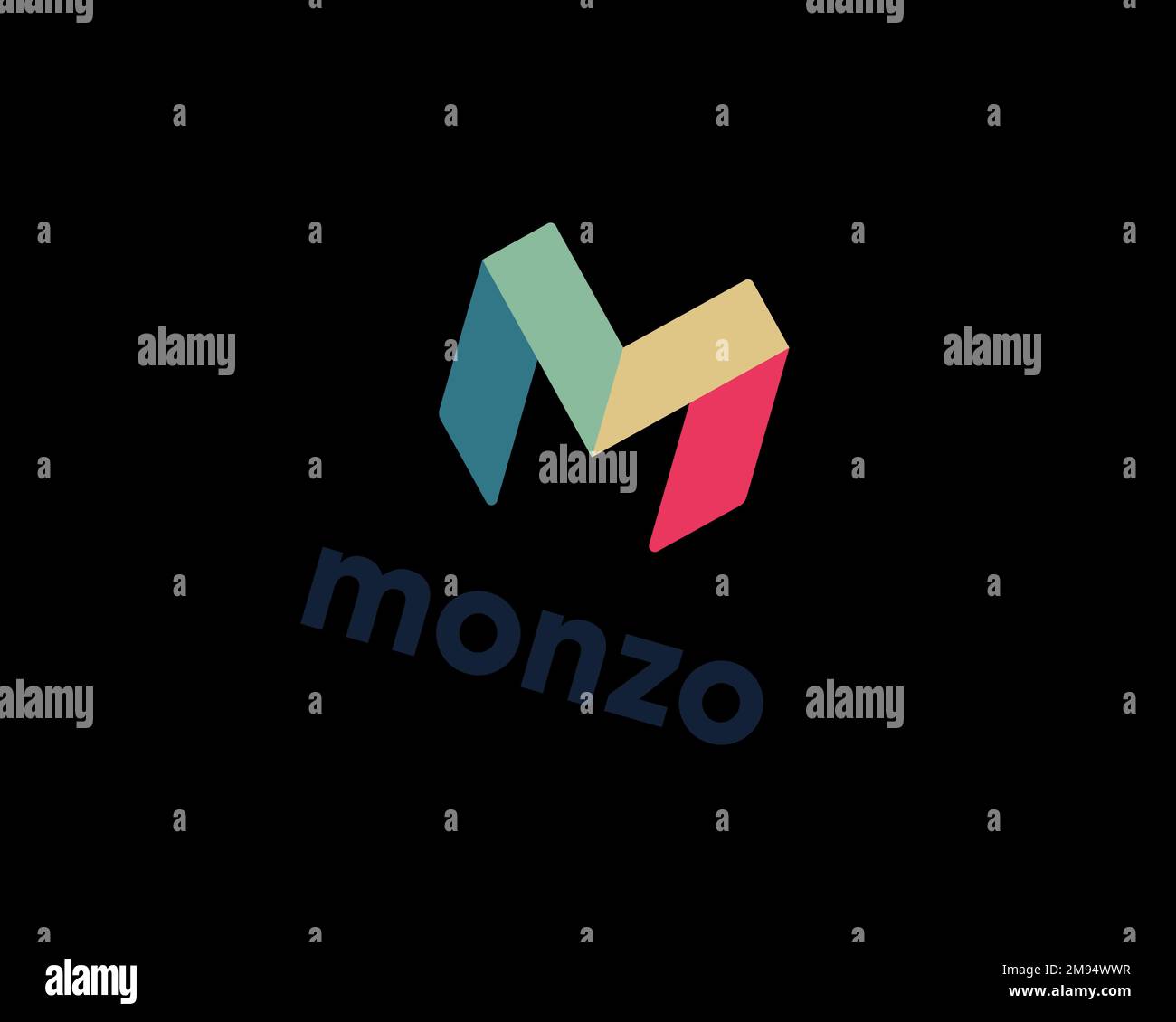 Monzo bank, rotated logo, black background B Stock Photo - Alamy