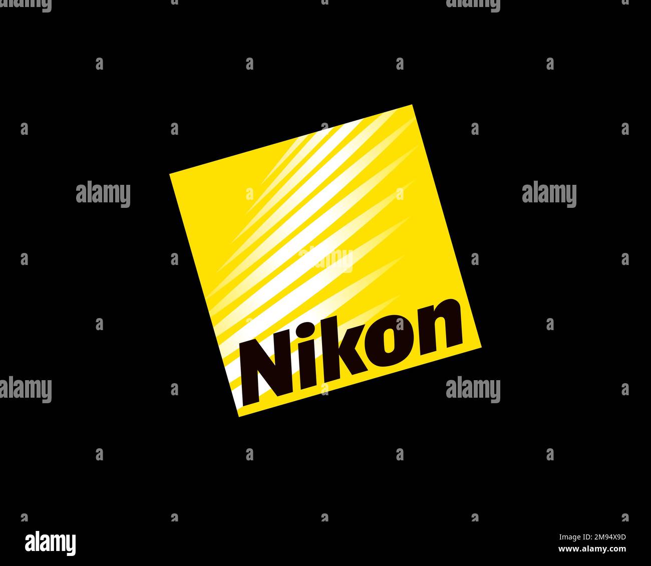 Nikon, rotated logo, black background Stock Photo - Alamy