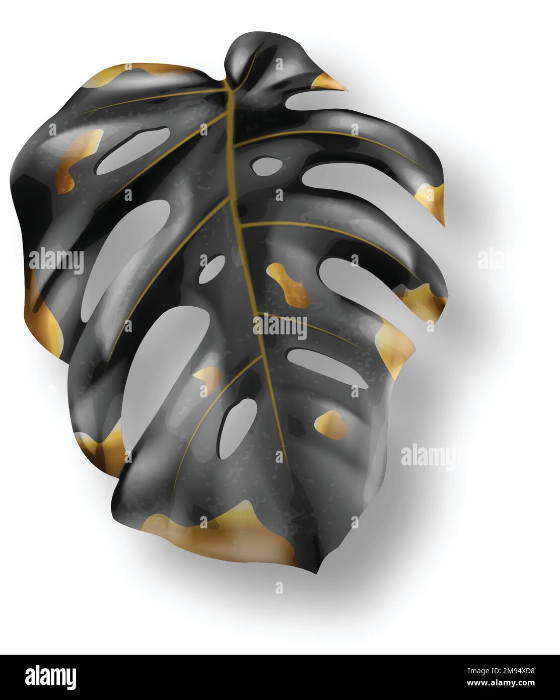 Tropical black and gold monstera leaf on white background vector ...