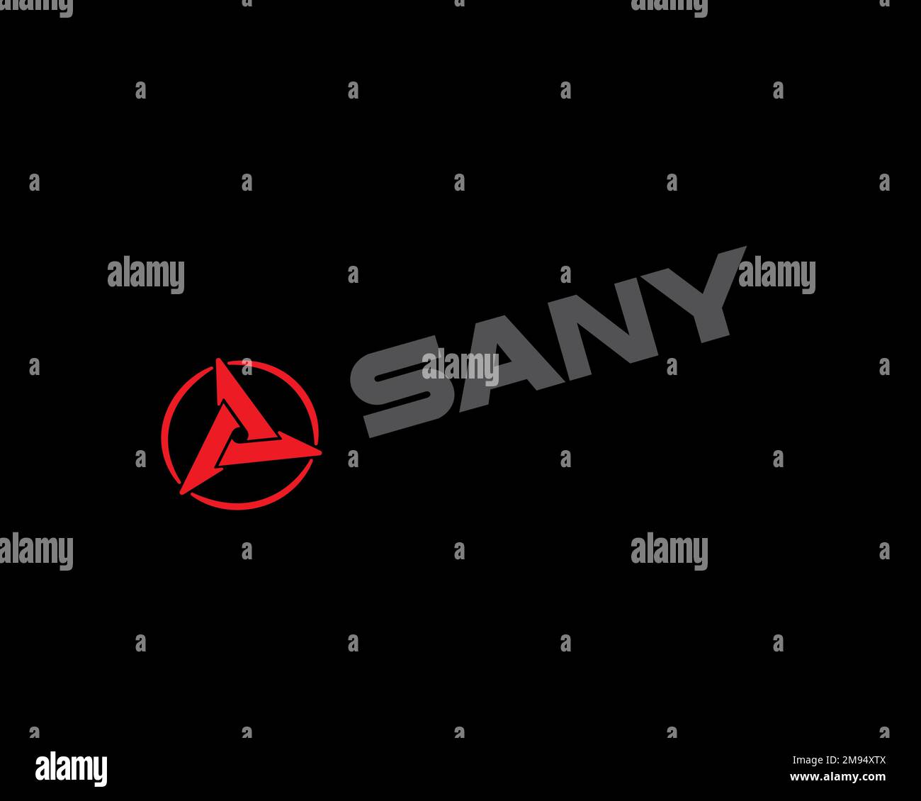 Sany, rotated logo, black background Stock Photo - Alamy