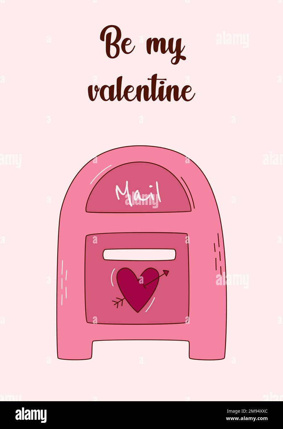 Valentine's Day greeting card with a mailbox for love letters. Vector ...