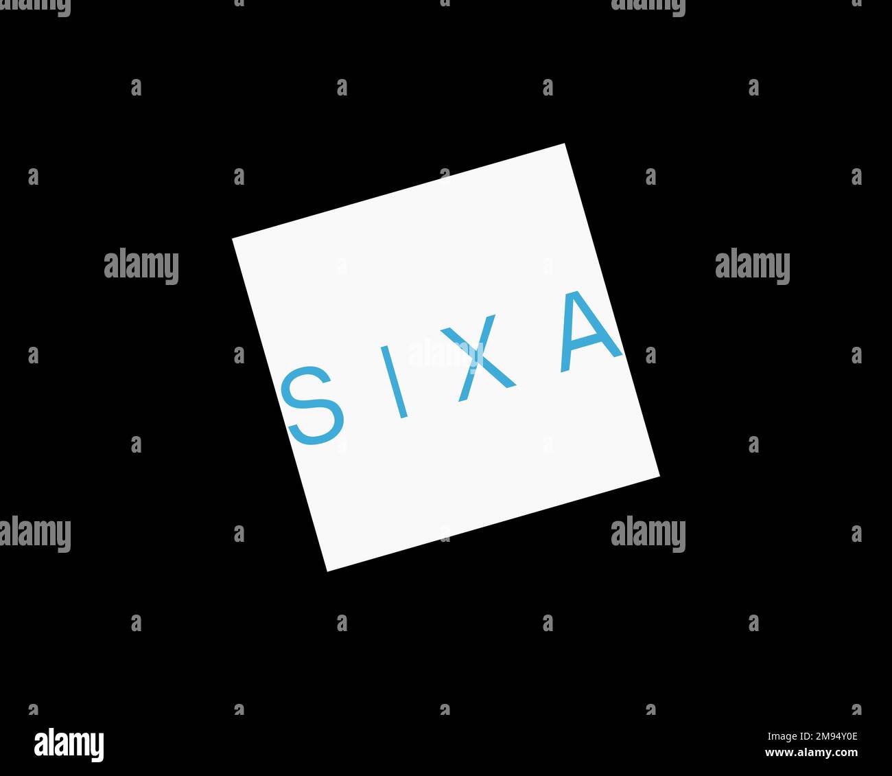 Sixa, rotated logo, black background Stock Photo - Alamy