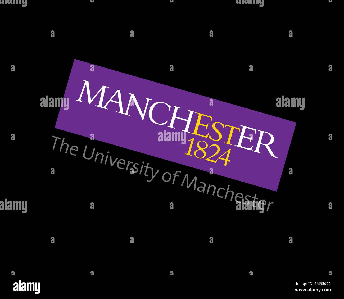 University of Manchester, rotated logo, black background B Stock Photo ...