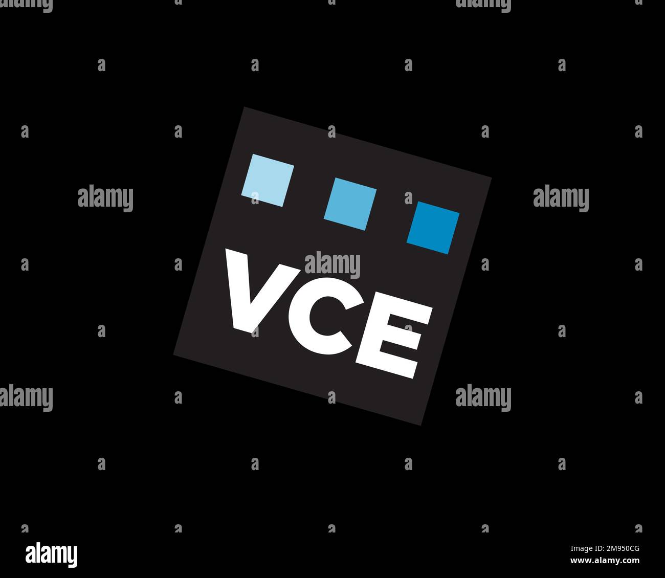 VCE company, rotated logo, black background B Stock Photo - Alamy