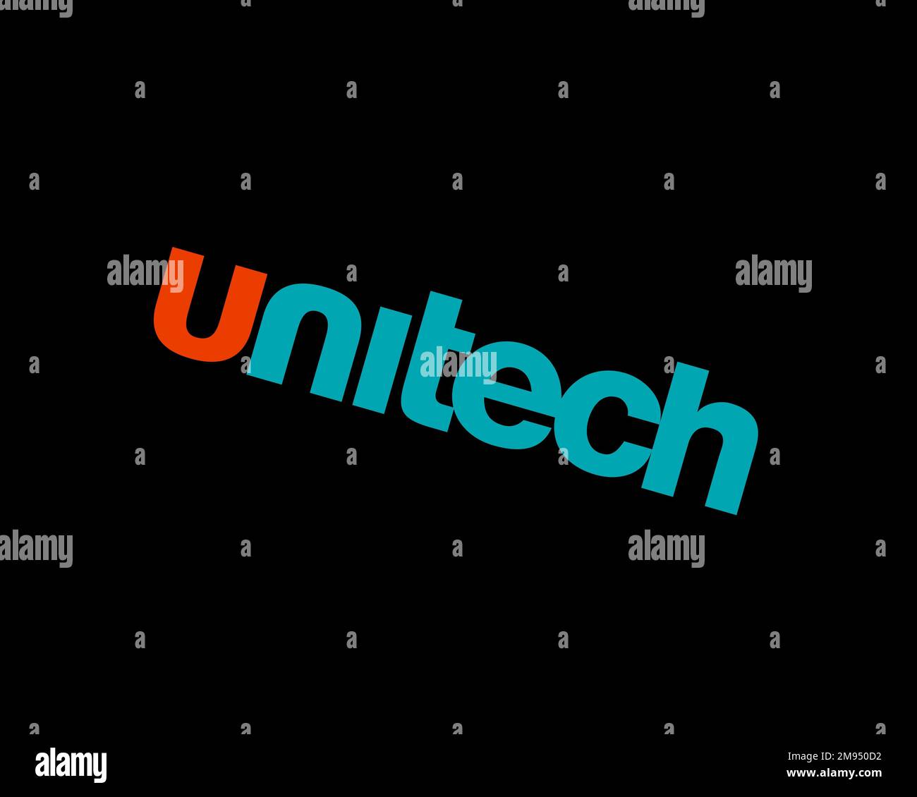 Unitech Group, rotated logo, black background B Stock Photo - Alamy