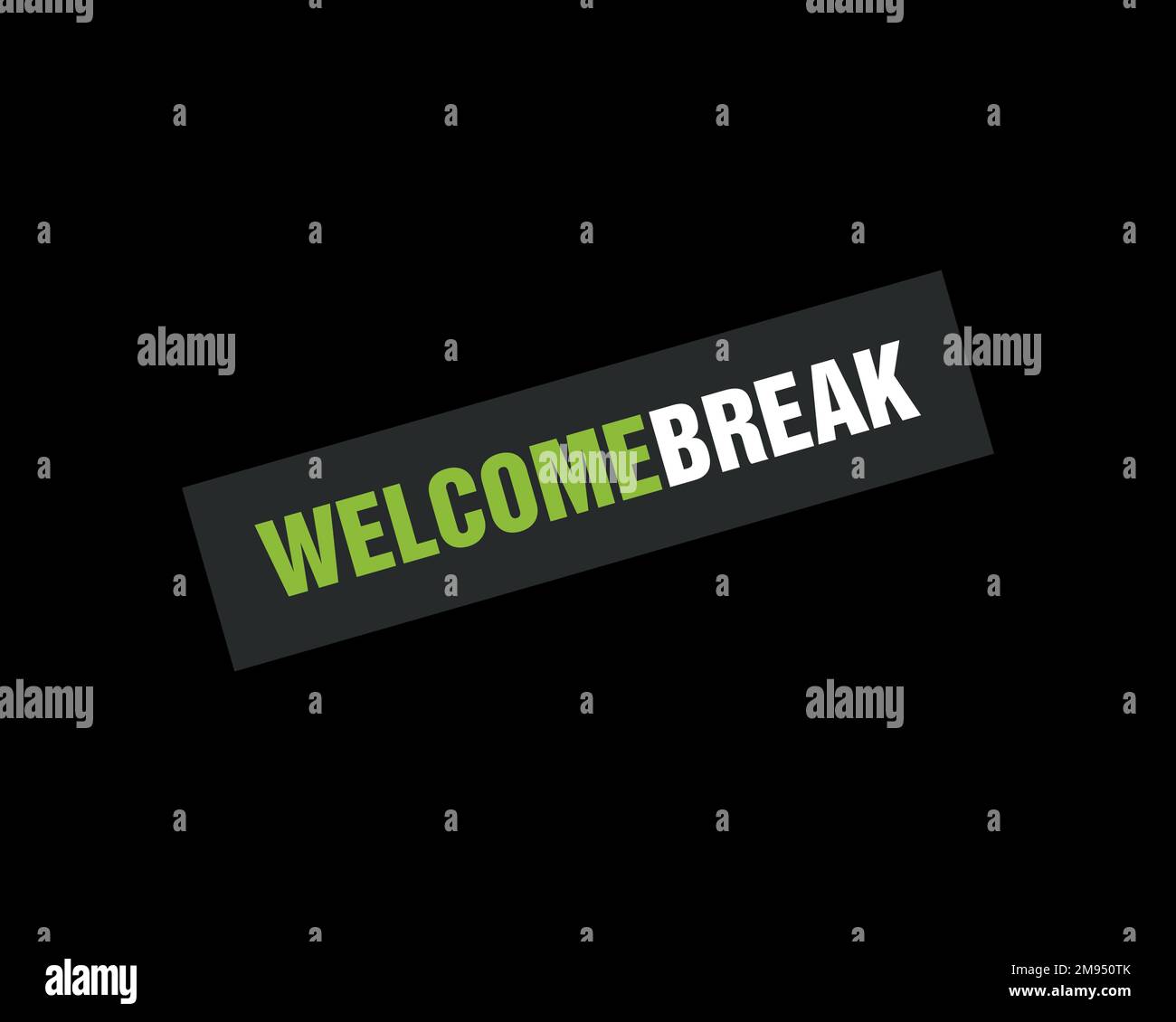 Welcome Break, rotated logo, black background Stock Photo - Alamy