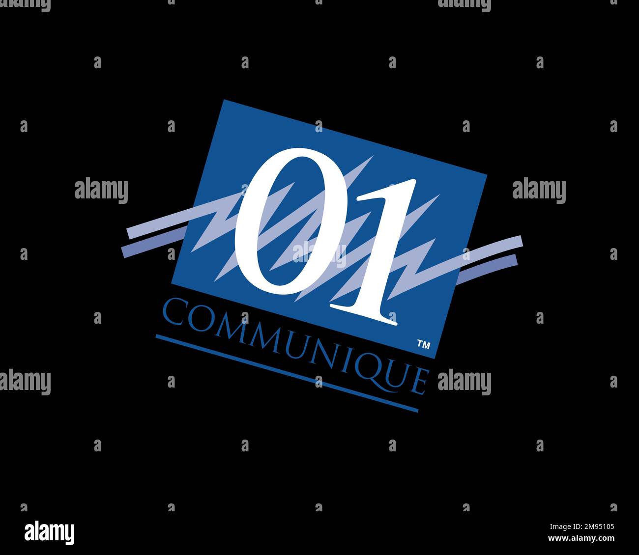01 Communique, rotated logo, black background B Stock Photo - Alamy