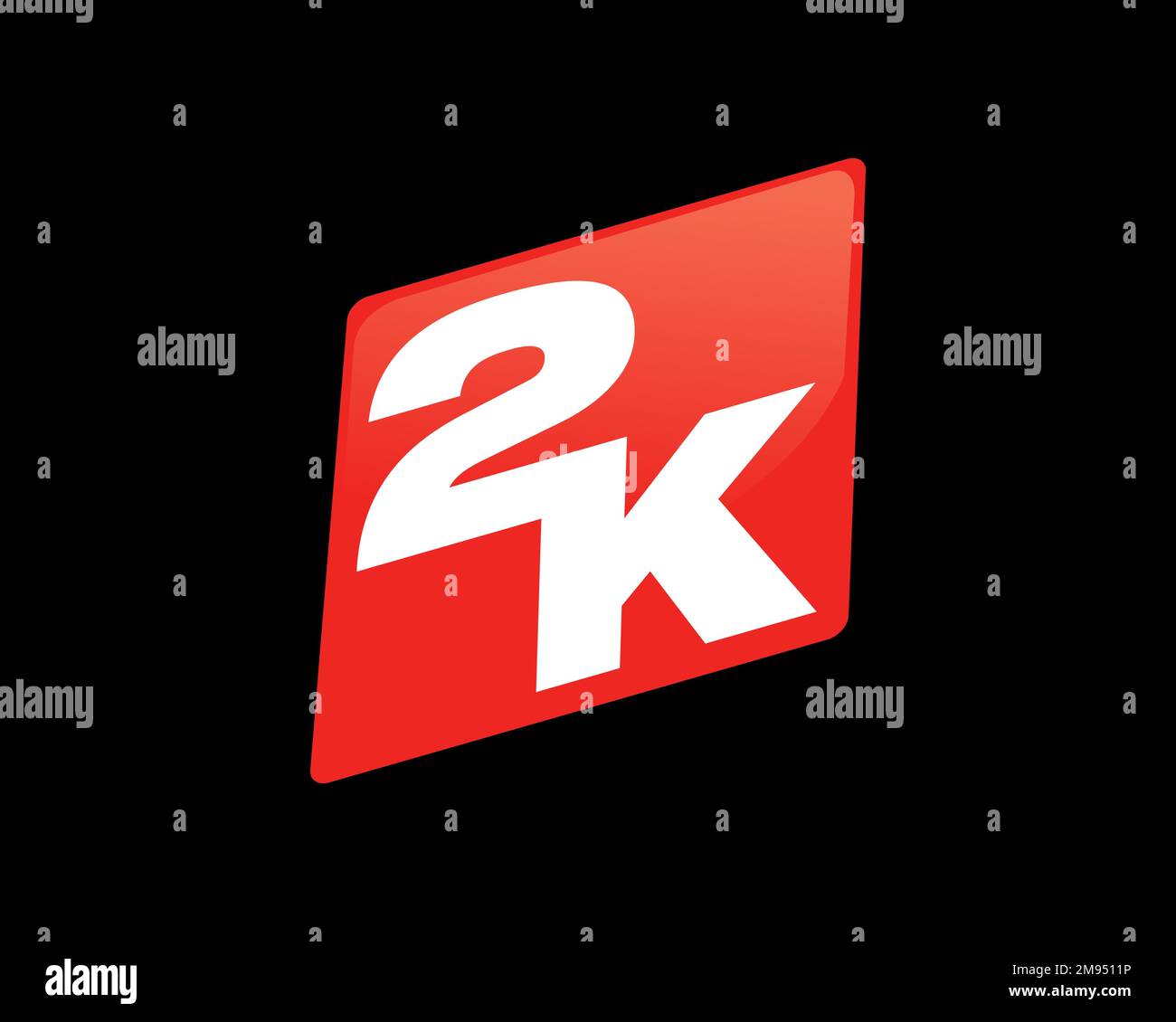 2K company, rotated logo, black background Stock Photo - Alamy