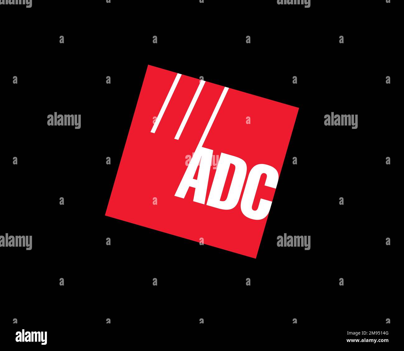 ADC Telecommunications, rotated logo, black background B Stock Photo ...
