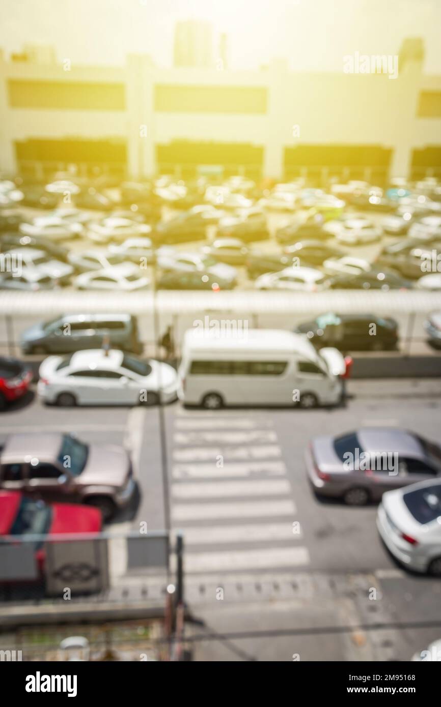 Vintage blur of car at public car parking background Stock Photo - Alamy