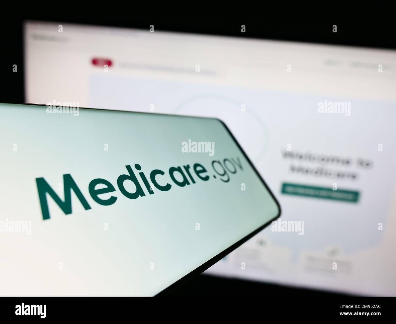 Mobile phone with logo of US health insurance program Medicare on ...