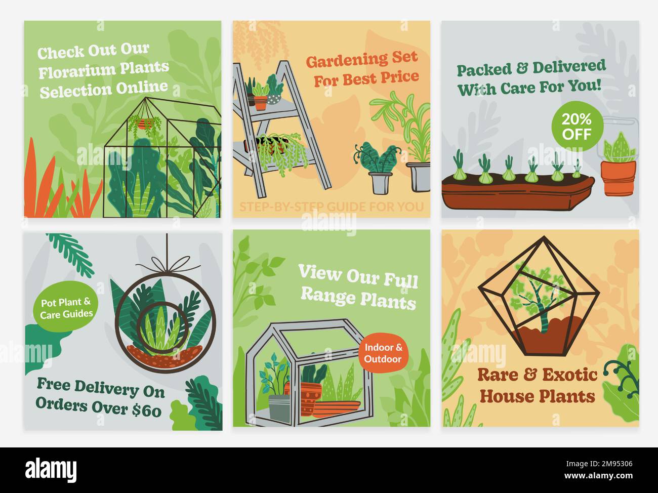 Social media post set with plant store advertising Stock Vector Image ...