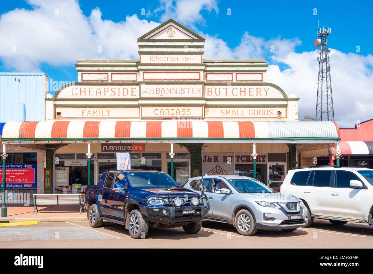 Cars parked ourtside the 1910 erected Cheapside Butchery in the main ...