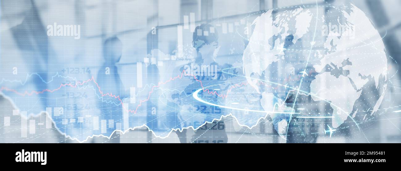 Global stock market trading. Background with 3D model of the globe ...