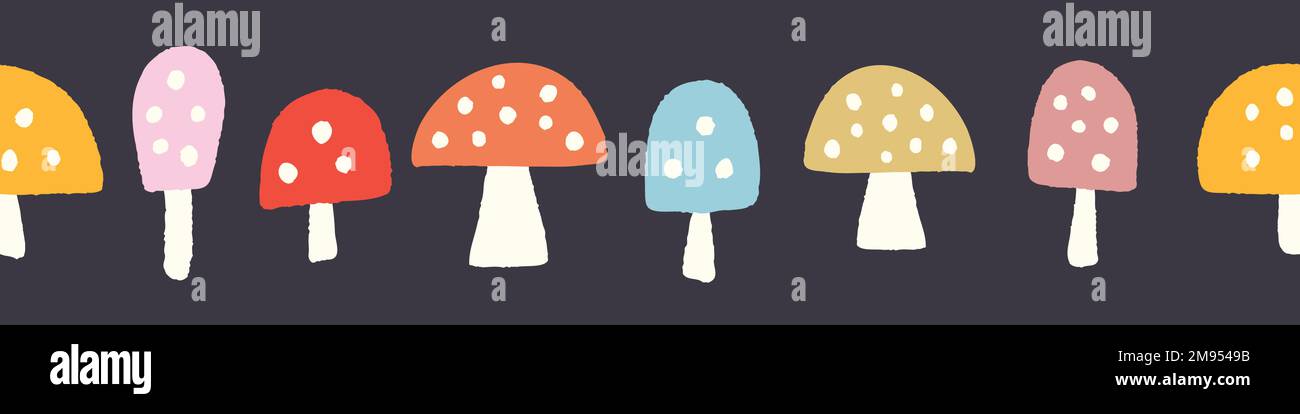 Mushroom background pattern border. Fall vector seamless repeat banner ...