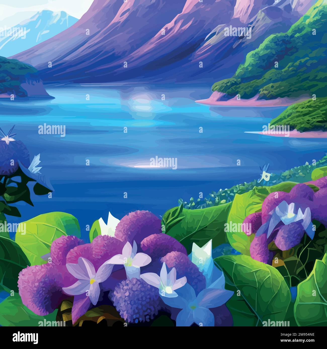 Water reflection mountain peaks Stock Vector Images - Alamy