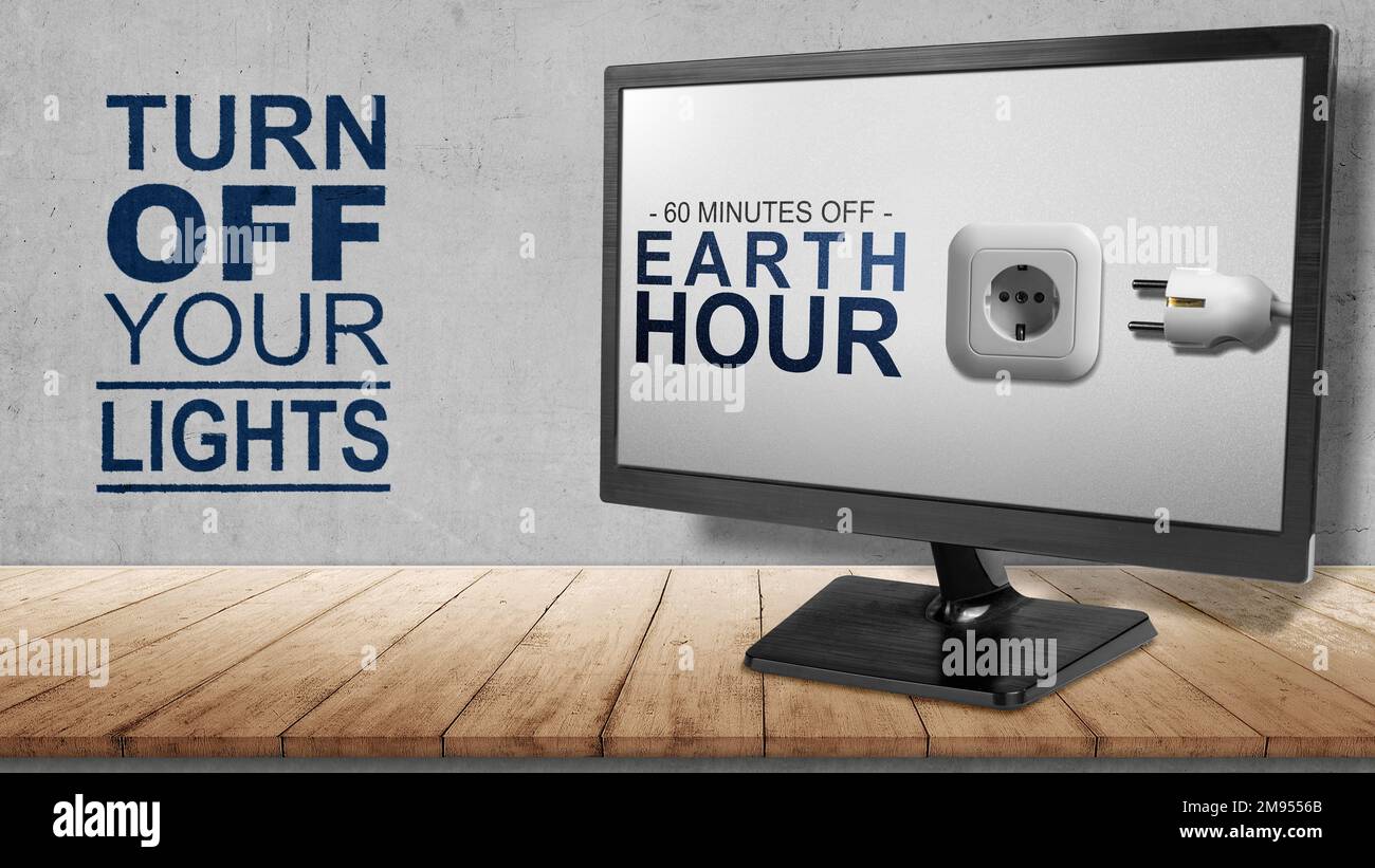 Electricity cable and plug connect. Earth Hour Concept Stock Photo - Alamy