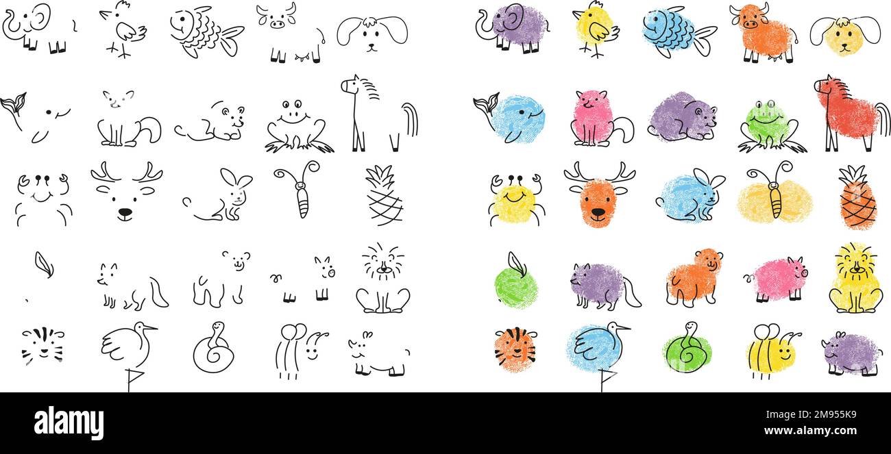 Finger drawing for kids, animals and characters Stock Vector Image ...