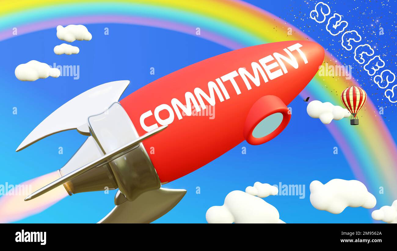 Commitment lead to achieving success in business and life. Cartoon ...