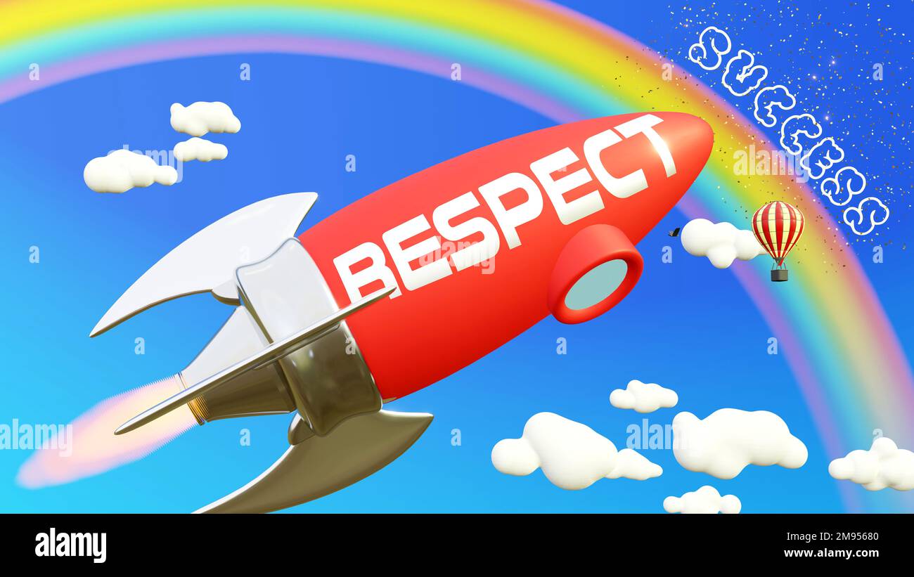 Respect lead to achieving success in business and life. Cartoon rocket ...
