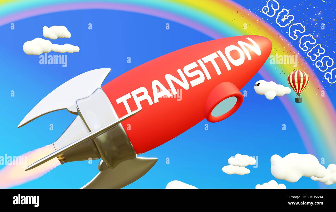 Transition lead to achieving success in business and life. Cartoon ...