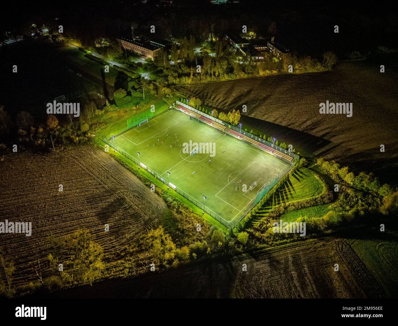 An aerial view of a football stadium at night Stock Photo - Alamy