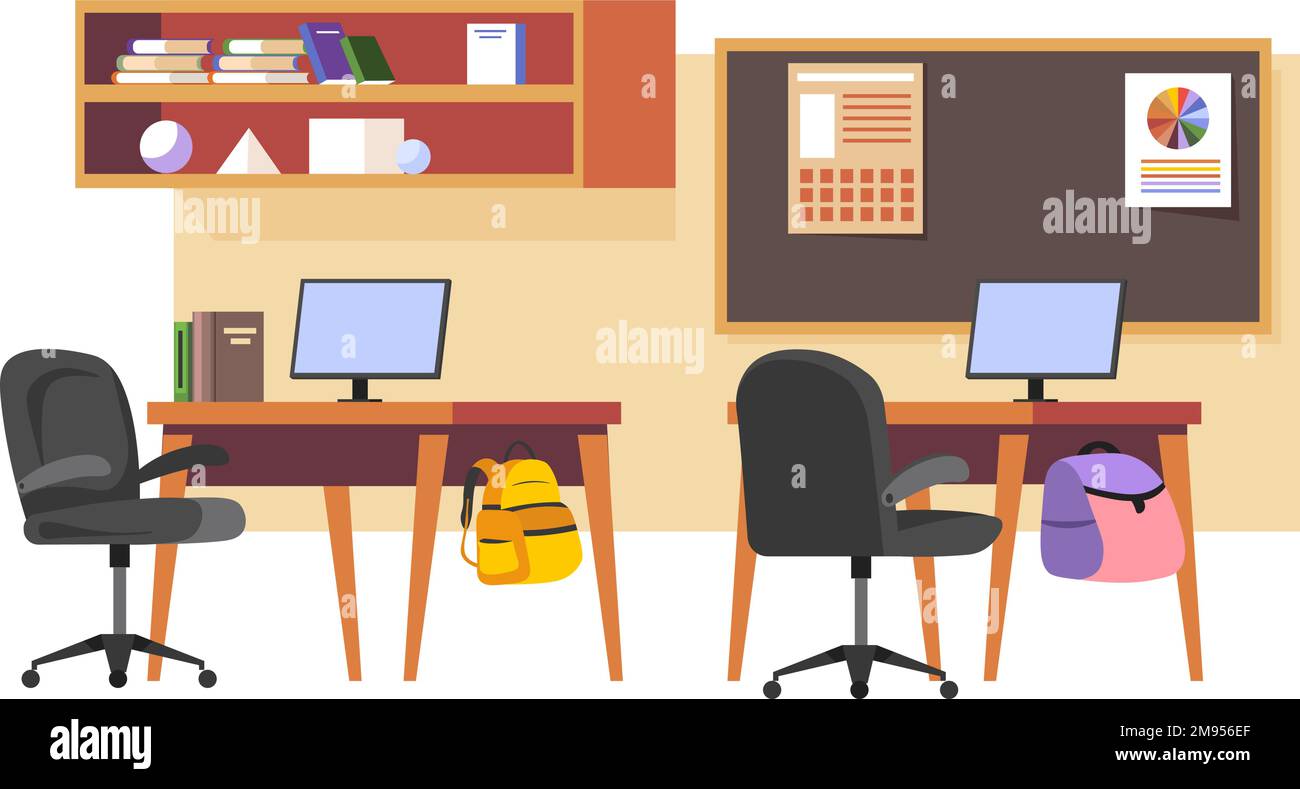 Informatics classroom interior, school education Stock Vector Image ...