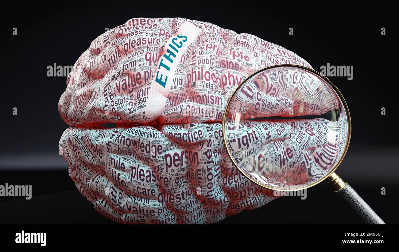Ethics in human brain, a concept showing hundreds of crucial words ...