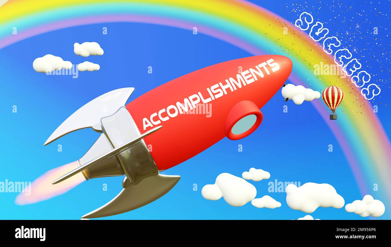 Accomplishments lead to achieving success in business and life. Cartoon ...