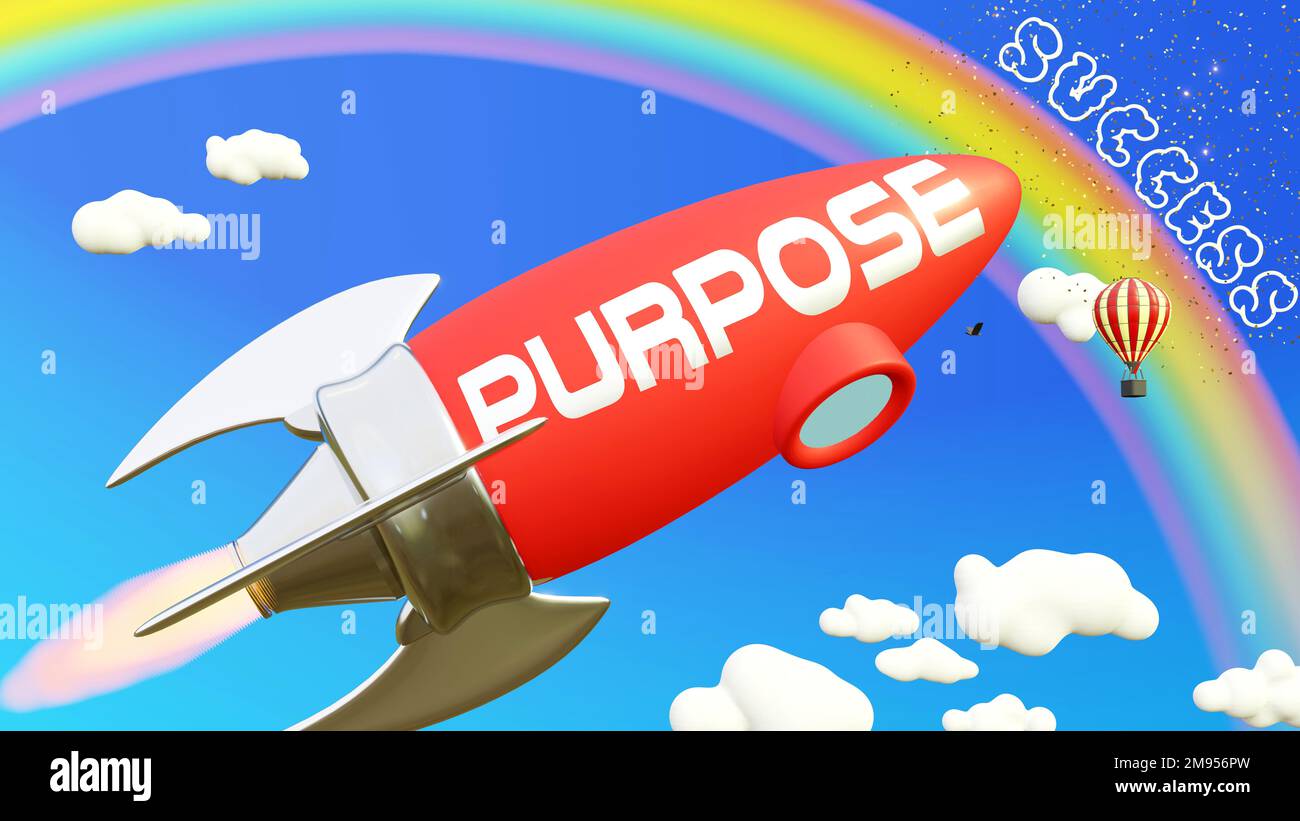 Purpose lead to achieving success in business and life. Cartoon rocket ...