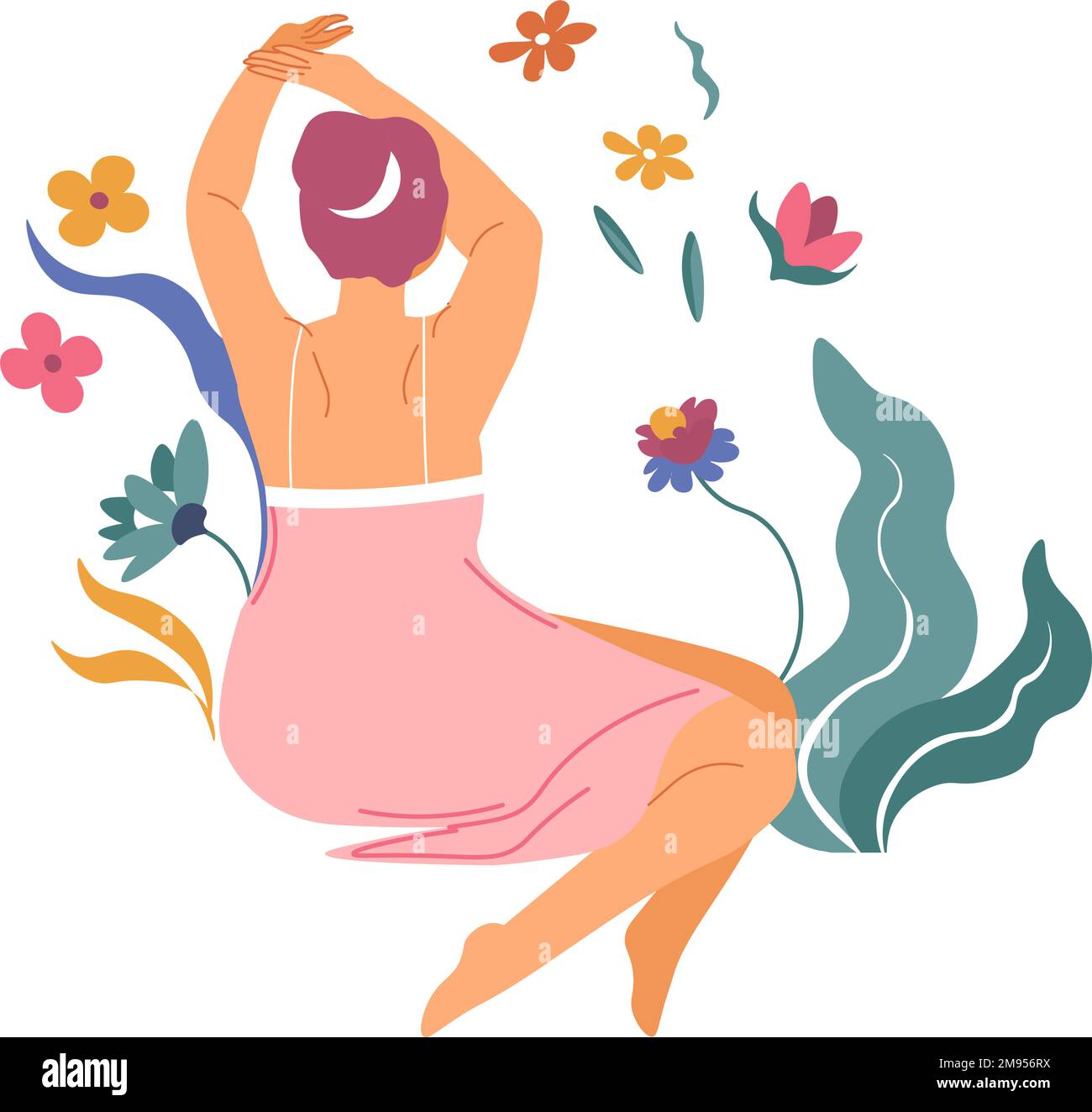Female character with foliage and flowers vector Stock Vector Image ...