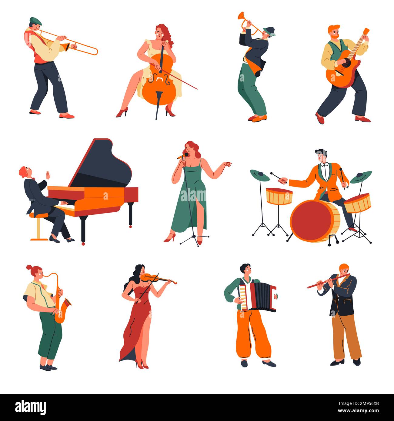 Musicians and performers with instruments vector Stock Vector Image ...