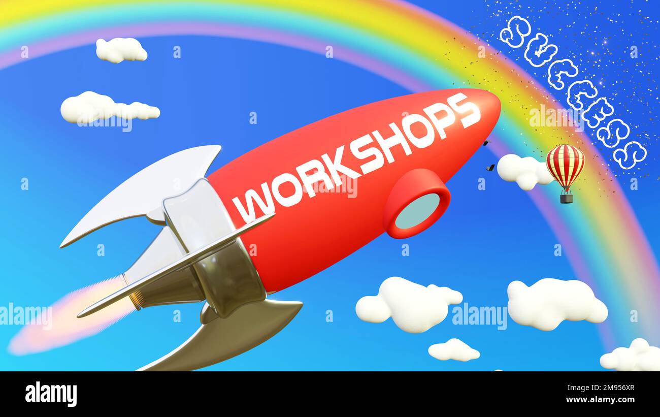 Workshops lead to achieving success in business and life. Cartoon ...