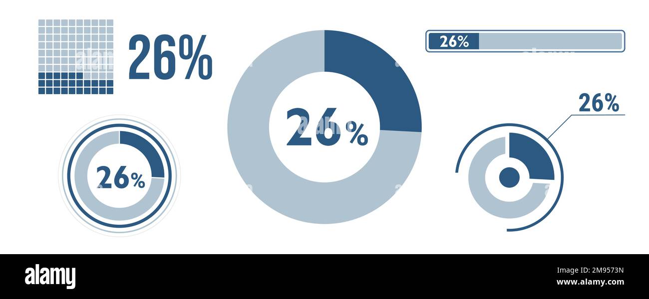 26 percent loading data icon set. Twenty-six circle diagram, pie donut ... 26 percent loading data icon set. Twenty-six circle diagram, pie donut ...