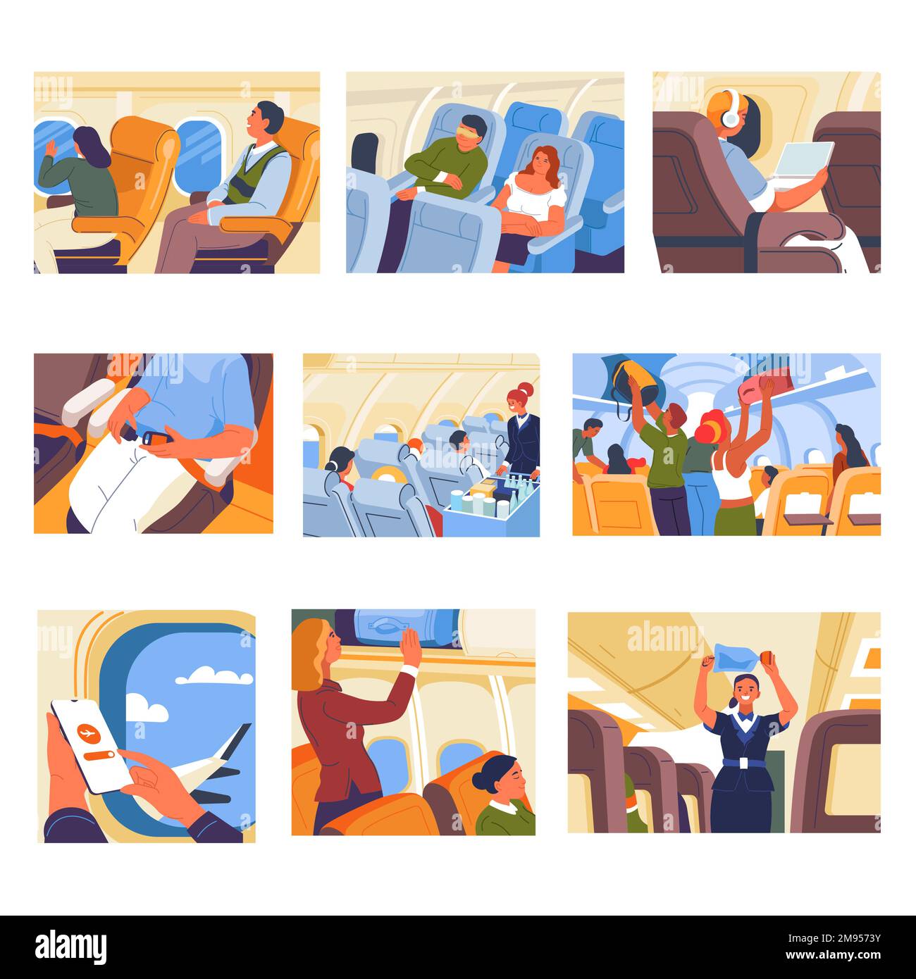 Traveling by airplane, buckling belt and sitting Stock Vector Image ...